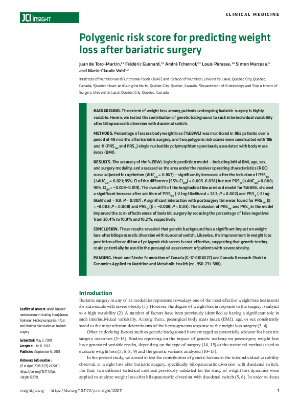 (PDF) Polygenic risk score for predicting weight loss after bariatric ...