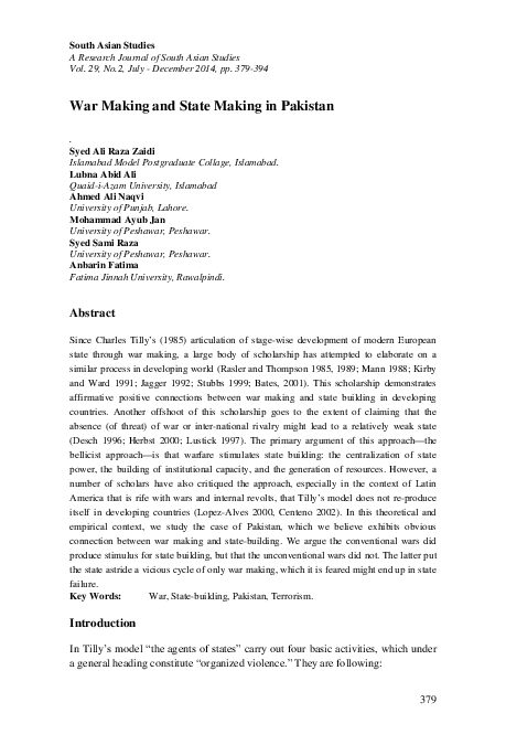 (PDF) War Making and State Making in Pakistan