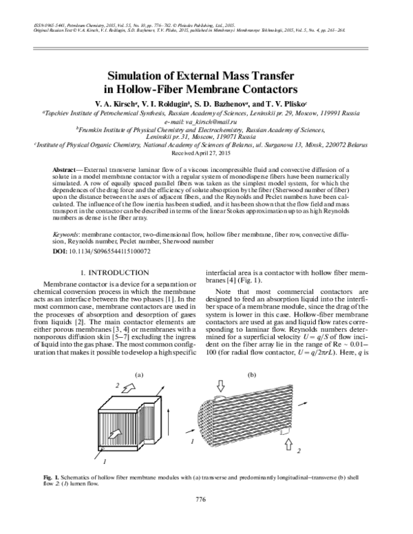 (PDF) Simulation of external mass transfer in hollow-fiber membrane ...