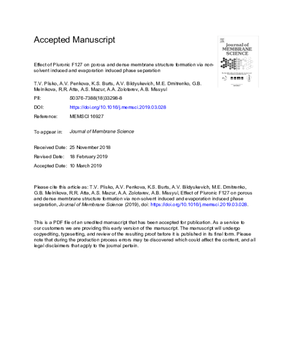 (PDF) Effect of Pluronic F127 on porous and dense membrane structure ...