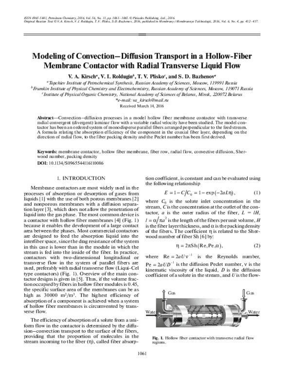 (PDF) Modeling of convection–diffusion transport in a hollow-fiber membrane contactor with ...