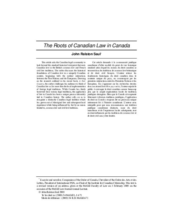 (PDF) The Roots of Canadian Law in Canada