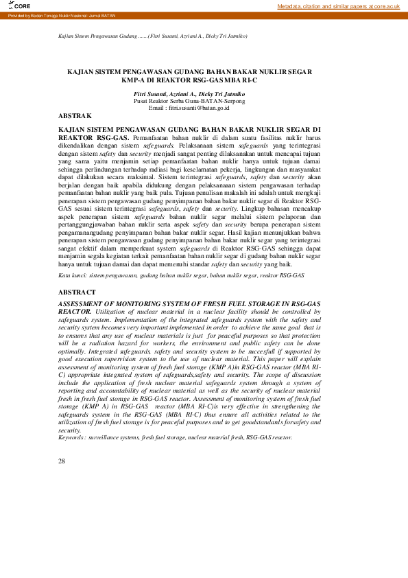 (PDF) Kajian Sistem Pengawasan Gudang Bahan Bakar Nuklir Segar KMP-A DI ...