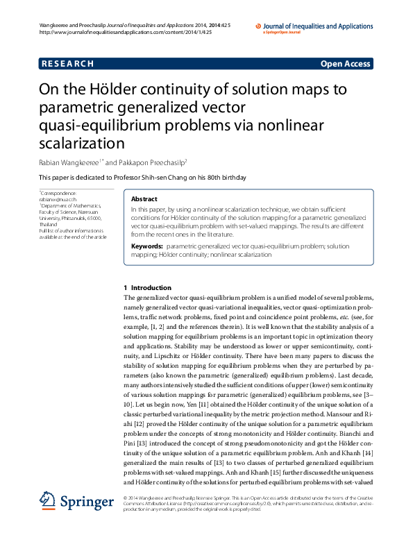 (PDF) On Hölder continuity of solution maps to parametric vector primal and dual equilibrium ...