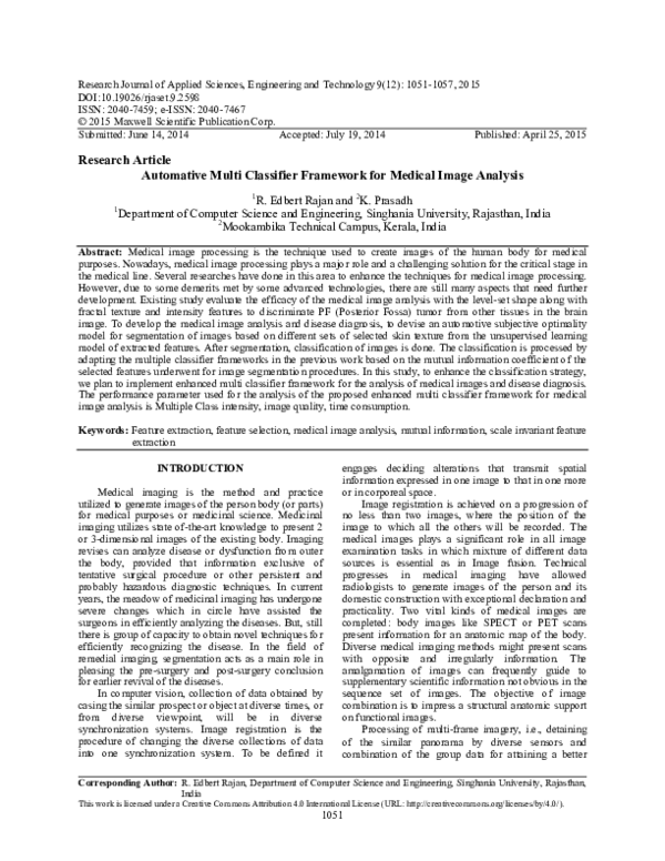 (PDF) Automative Multi Classifier Framework for Medical Image Analysis