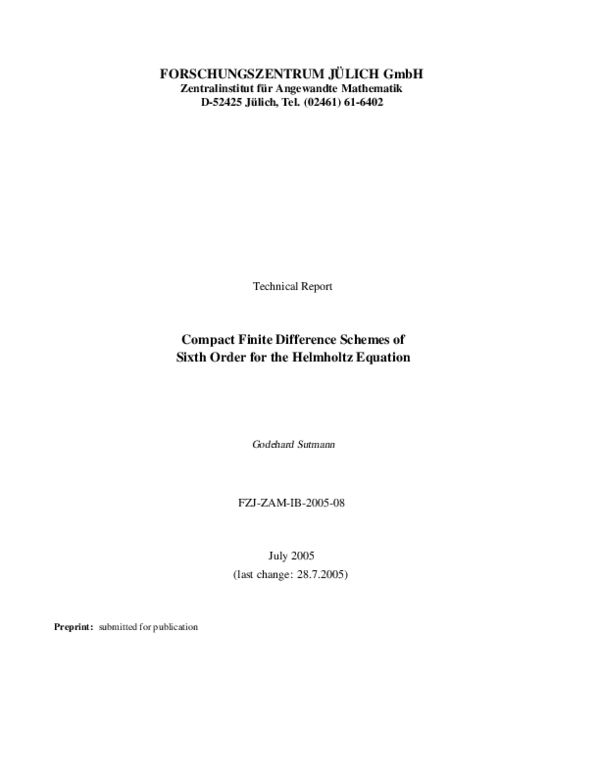 Pdf Compact Finite Difference Schemes Of Sixth Order For The