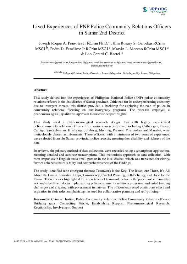 (PDF) Lived Experiences of PNP Police Community Relations Officers in ...