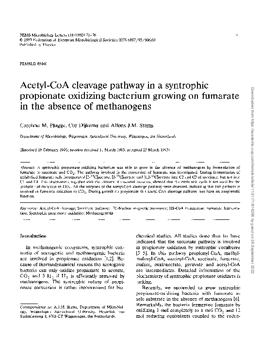 (PDF) Acetyl-CoA cleavage pathway in a syntrophic propionate oxidizing ...