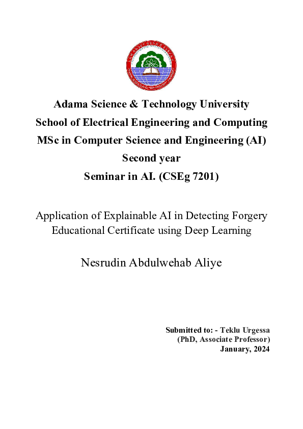 (PDF) Application of Explainable AI in Forgery Certificate