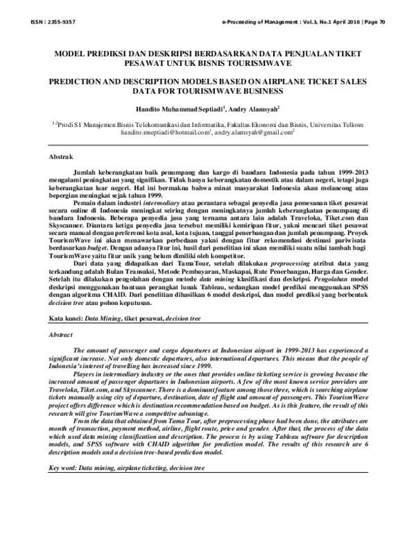(PDF) Model Prediksi Dan Deskripsi Berdasarkan Data Penjualan Tiket ...
