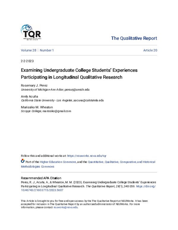 (PDF) Examining Undergraduate College Students’ Experiences Participating in Longitudinal ...