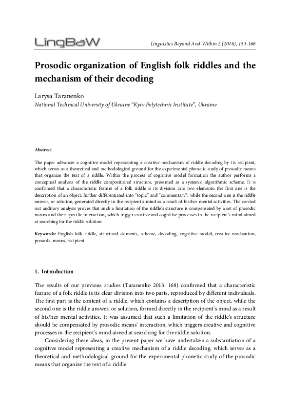 (PDF) Prosodic organization of English folk riddles and the mechanism ...