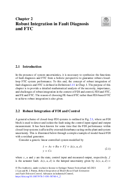 (PDF) Robust Integration in Fault Diagnosis and FTC