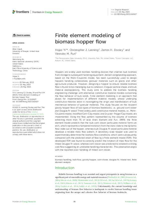 (PDF) Finite element modeling of biomass hopper flow