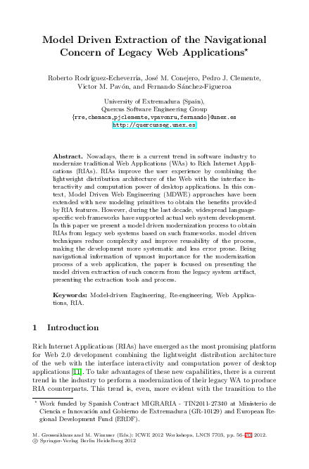 (PDF) Model Driven Extraction of the Navigational Concern of Legacy Web Applications