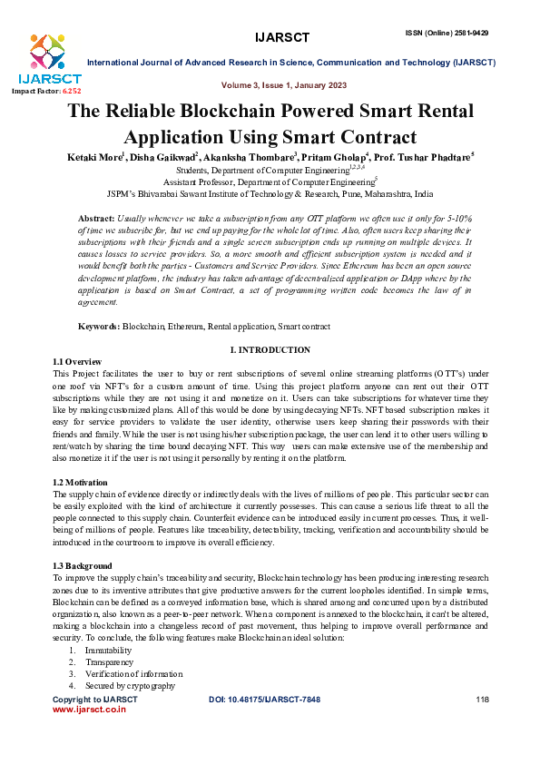 (PDF) The Reliable Blockchain Powered Smart Rental Application Using ...