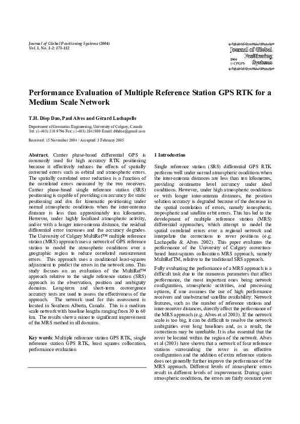 (PDF) Performance Evaluation of Multiple Reference Station GPS RTK for a Medium Scale Network ...