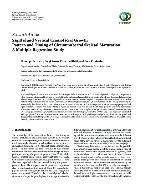 (PDF) Sagittal and Vertical Craniofacial Growth Pattern and Timing of ...