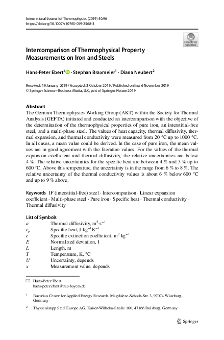 (PDF) Intercomparison of Thermophysical Property Measurements on Iron and Steels
