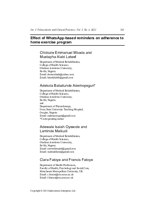 (PDF) Effect of WhatsApp-based reminders on adherence to home exercise ...
