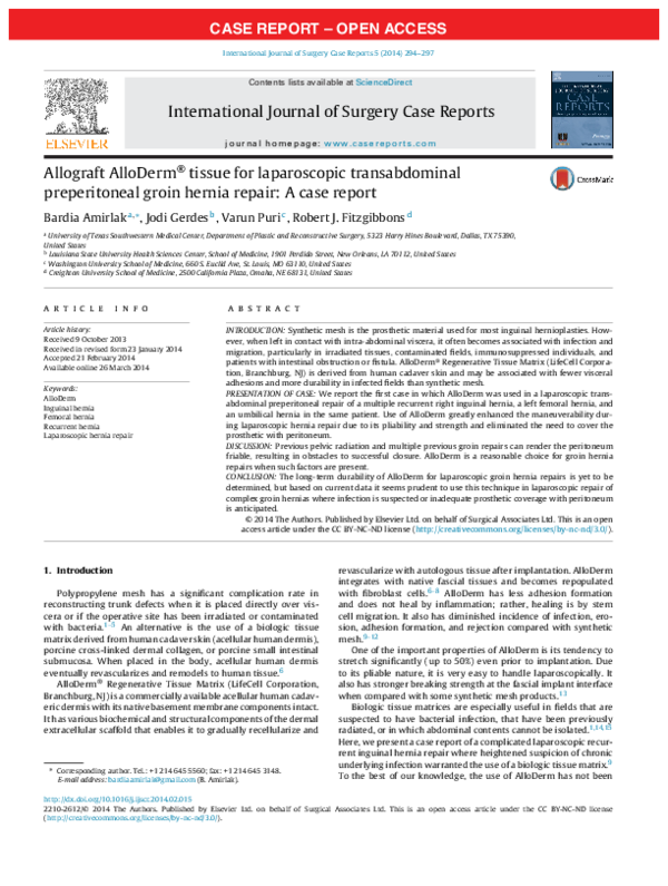 (PDF) Allograft AlloDerm® tissue for laparoscopic transabdominal ...