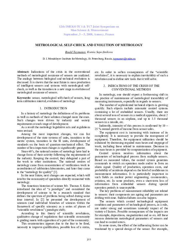 (PDF) Metrological self-check and evolution of metrology