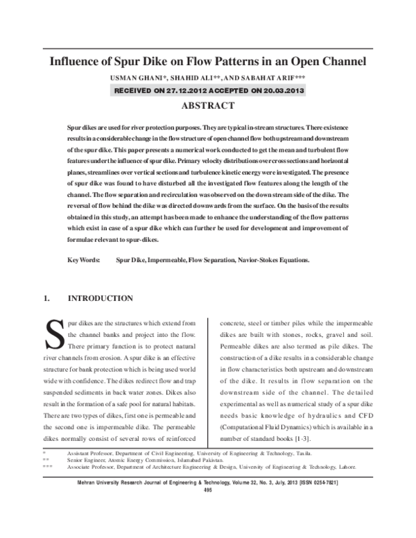 (PDF) Influence of Spur Dike on Flow Patterns in an Open Channel