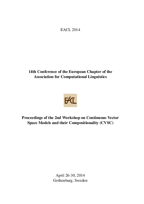 (PDF) Proceedings of the 2nd Workshop on Continuous Vector Space Models and their ...