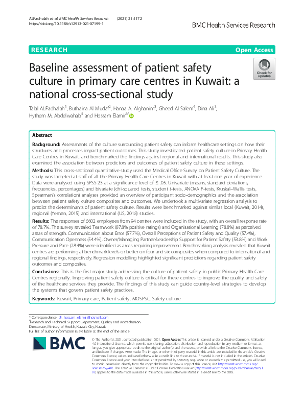(PDF) Baseline assessment of patient safety culture in primary care ...