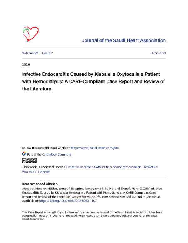(PDF) Infective Endocarditis Caused by Klebsiella Oxytoca in a Patient ...