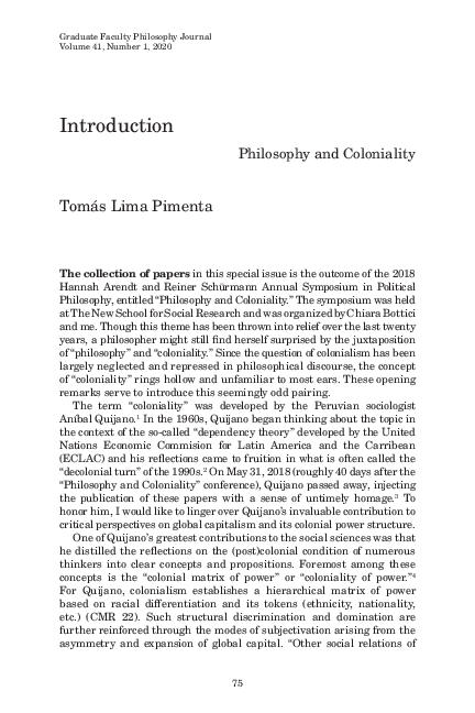 (PDF) Introduction: Philosophy and Coloniality