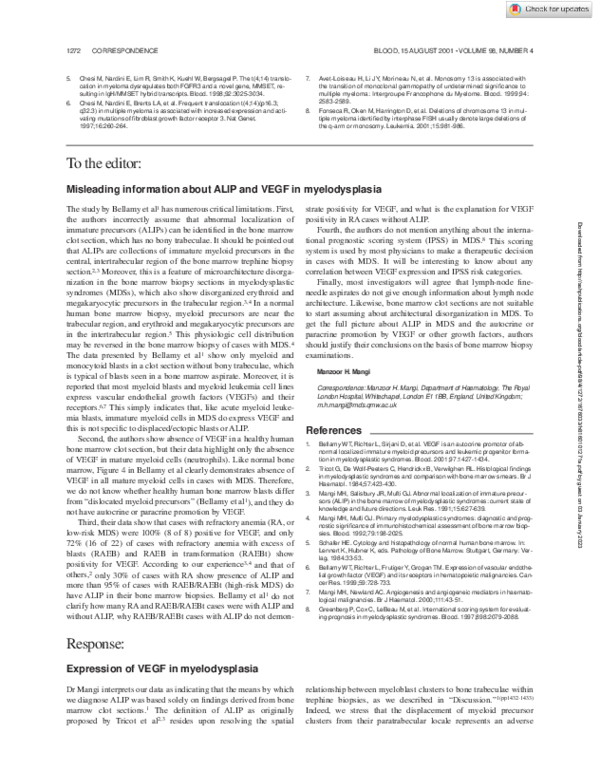 (PDF) Misleading information about ALIP and VEGF in myelodysplasia