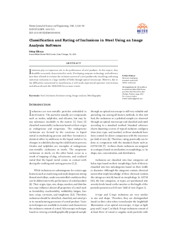 (PDF) Classification and Rating of Inclusions in Steel Using an Image ...