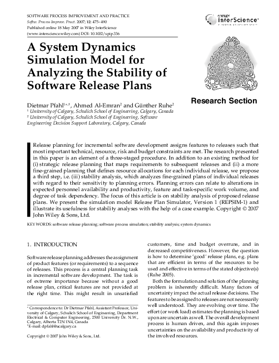 (PDF) A System Dynamics Simulation Model for Analyzing the Stability of Software Release Plans