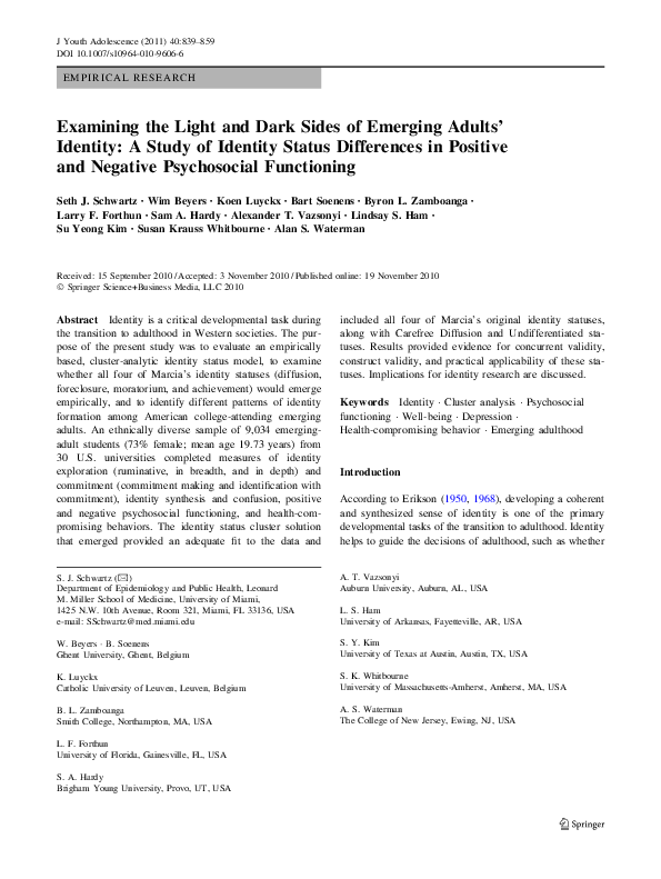 (PDF) Examining the light and dark sides of emerging adults' identity ...