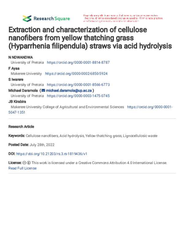 (PDF) Extraction and characterization of cellulose nanofibers from ...