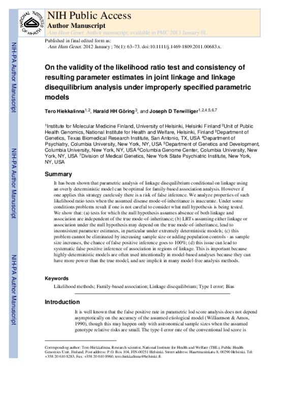 (PDF) On the Validity of the Likelihood Ratio Test and Consistency of ...