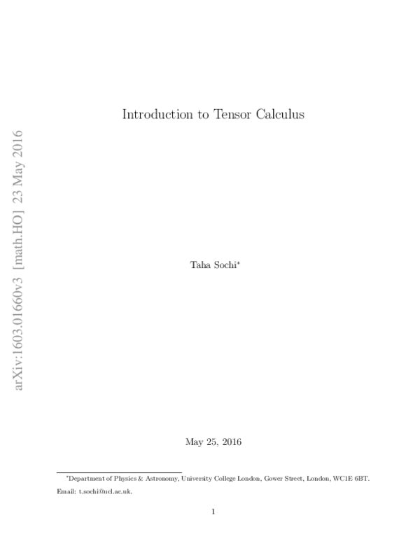 (PDF) Introduction to Tensor Calculus