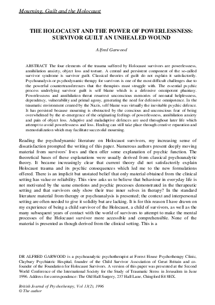 (PDF) The Holocaust and the Power of Powerlessness: Survivor Guilt an ...