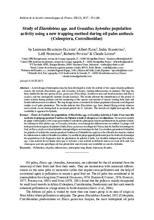 (PDF) Study of Elaeidobius spp. and Grasidius hybridus population ...