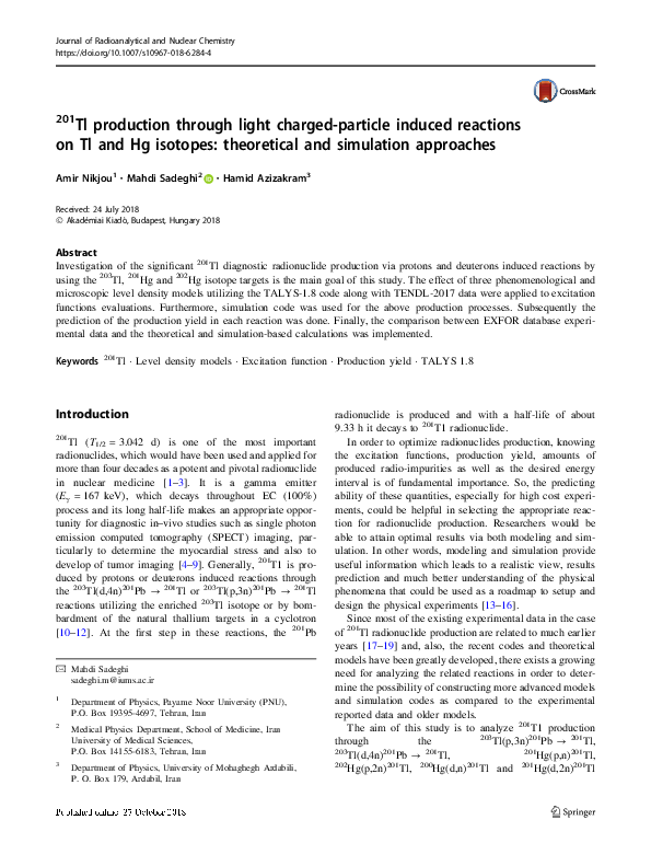 (PDF) 201Tl production through light charged-particle induced reactions ...