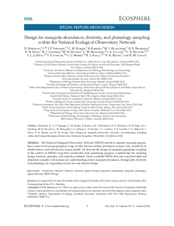 (PDF) Design for mosquito abundance, diversity, and phenology sampling ...