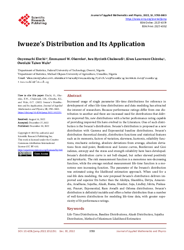 (PDF) Iwueze’s Distribution: A New Lifetime Model