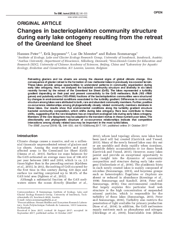(PDF) Changes in Bacterioplankton Community Structure and Activity with Depth in a Eutrophic ...