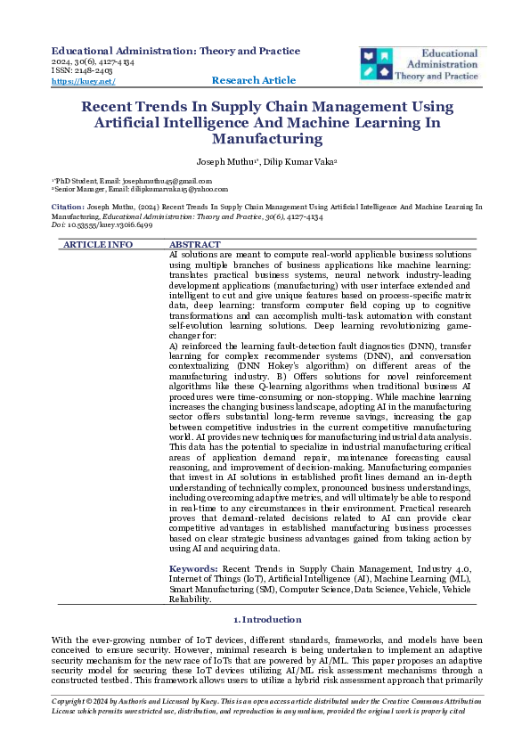 (PDF) Recent Trends In Supply Chain Management Using Artificial Intelligence And Machine ...