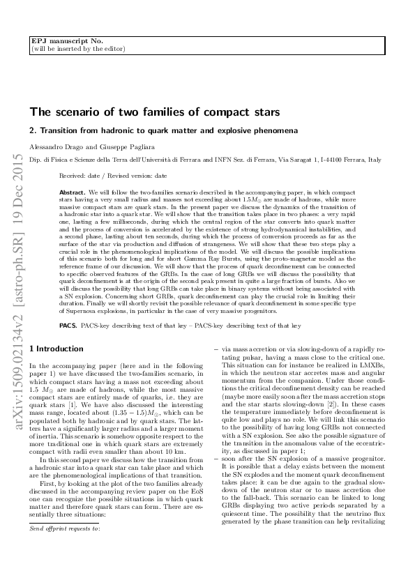 (PDF) The scenario of two families of compact stars