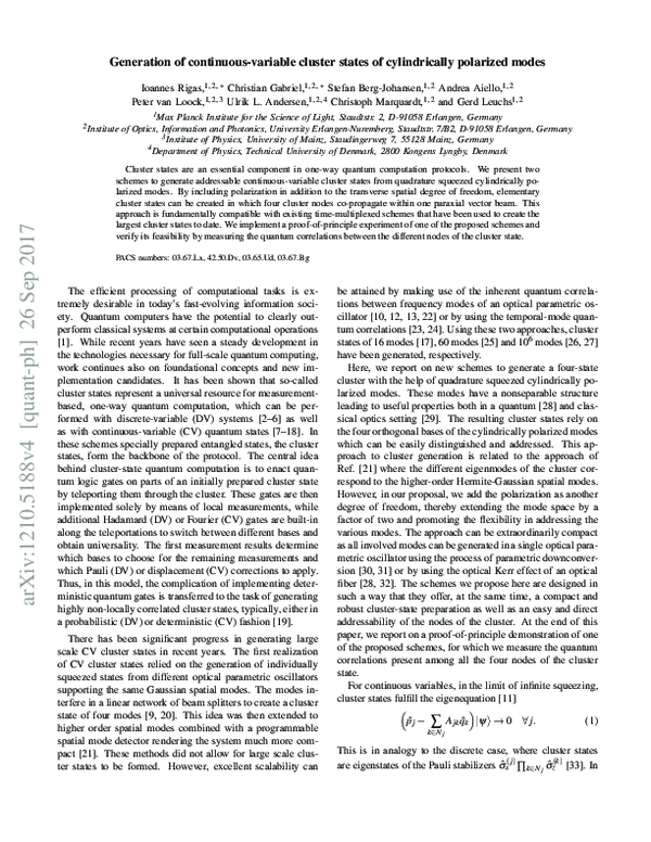 (PDF) Generation of continuous-variable cluster states of cylindrically ...