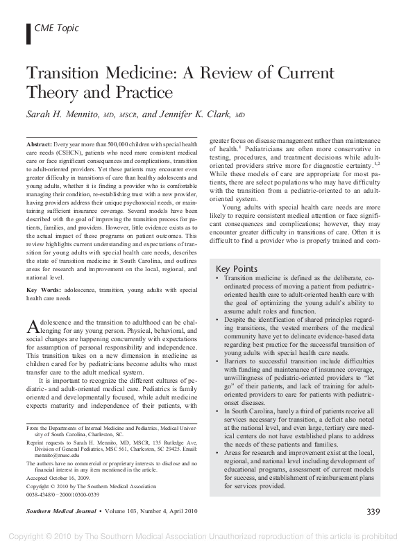 (PDF) Transition Medicine: A Review of Current Theory and Practice