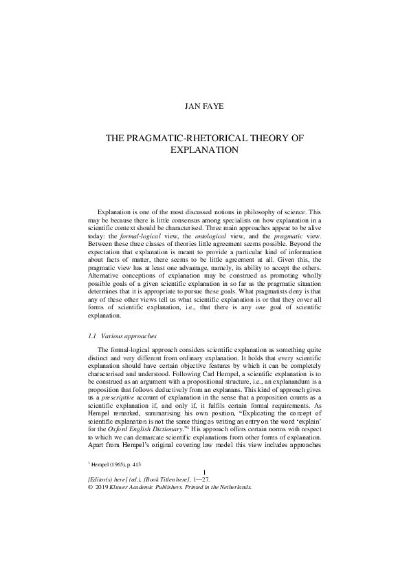 (PDF) The Pragmatic-Rhetorical Theory of Explanation