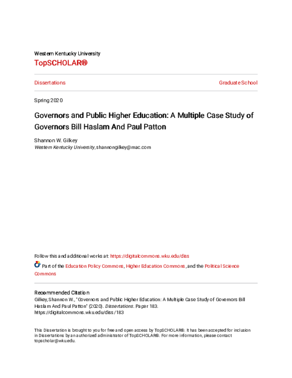 (PDF) Governors and Public Higher Education: A Multiple Case Study of Governors Bill Haslam And ...